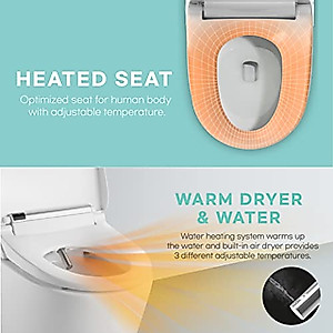 VOVO VB-4000SE Electric Smart Bidet Toilet Seat with Dryer, Heated Toilet Seat, Warm Water, Deodorization, LED, Full Stainless-steel Nozzle - White, Elongated