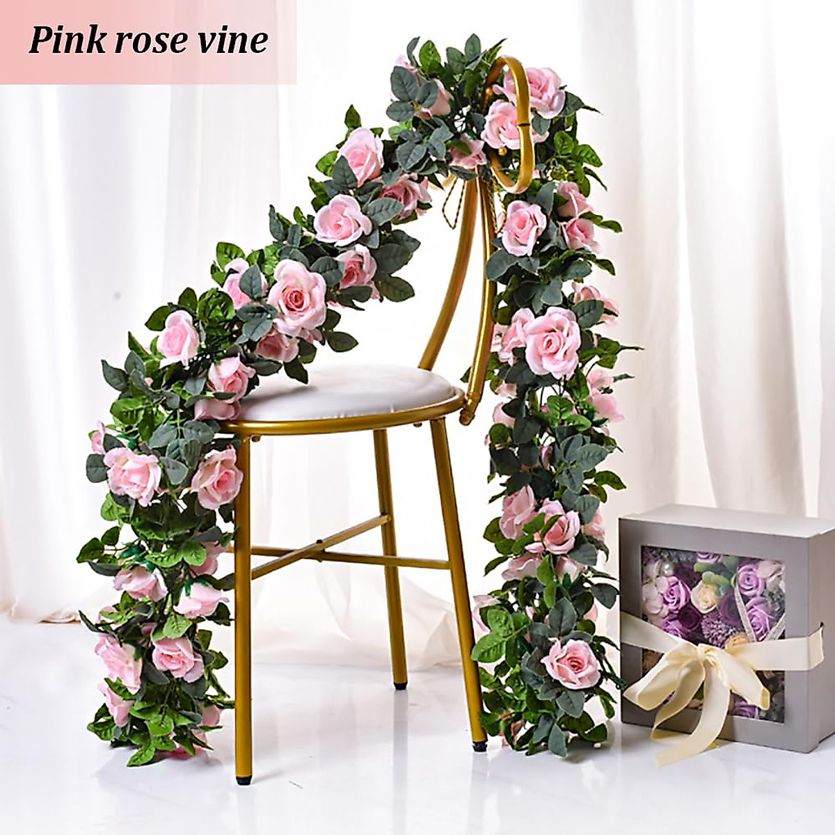 Fulercni 10PCS Fake Rose Garland, 7.5Ft Artificial Vines Flowers Hanging Rose Vine for Wedding Home Office Arch Arrangement Decoration