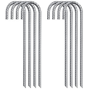 FEED GARDEN 12 Inch 8 Pack Galvanized Rebar Stakes Heavy Duty J Hook,Ground Stakes Tent Stakes Steel Ground Anchors,Silver