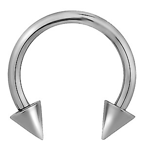 Forbidden Body Jewelry 14g 11 mm (7/16") Titanium Double Spike Horseshoe Body Piercing Ring, 4 mm Cones
