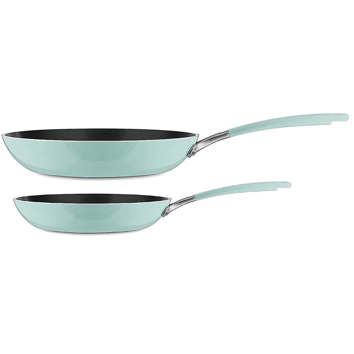 KitchenAid Aluminum Nonstick 10" and 12" Skillets Twin Pack Fry pans, Heavy-Gauge 4.0 Stainless Steel Base Induction Dishwasher Oven Safe, Ice Blue