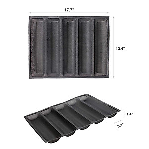 FETESUR Silicone Perforated Baking Forms Sandwich Mold French Baguette Bread Pan Food Mat 5 Loaf Non-Stick Baking Liners