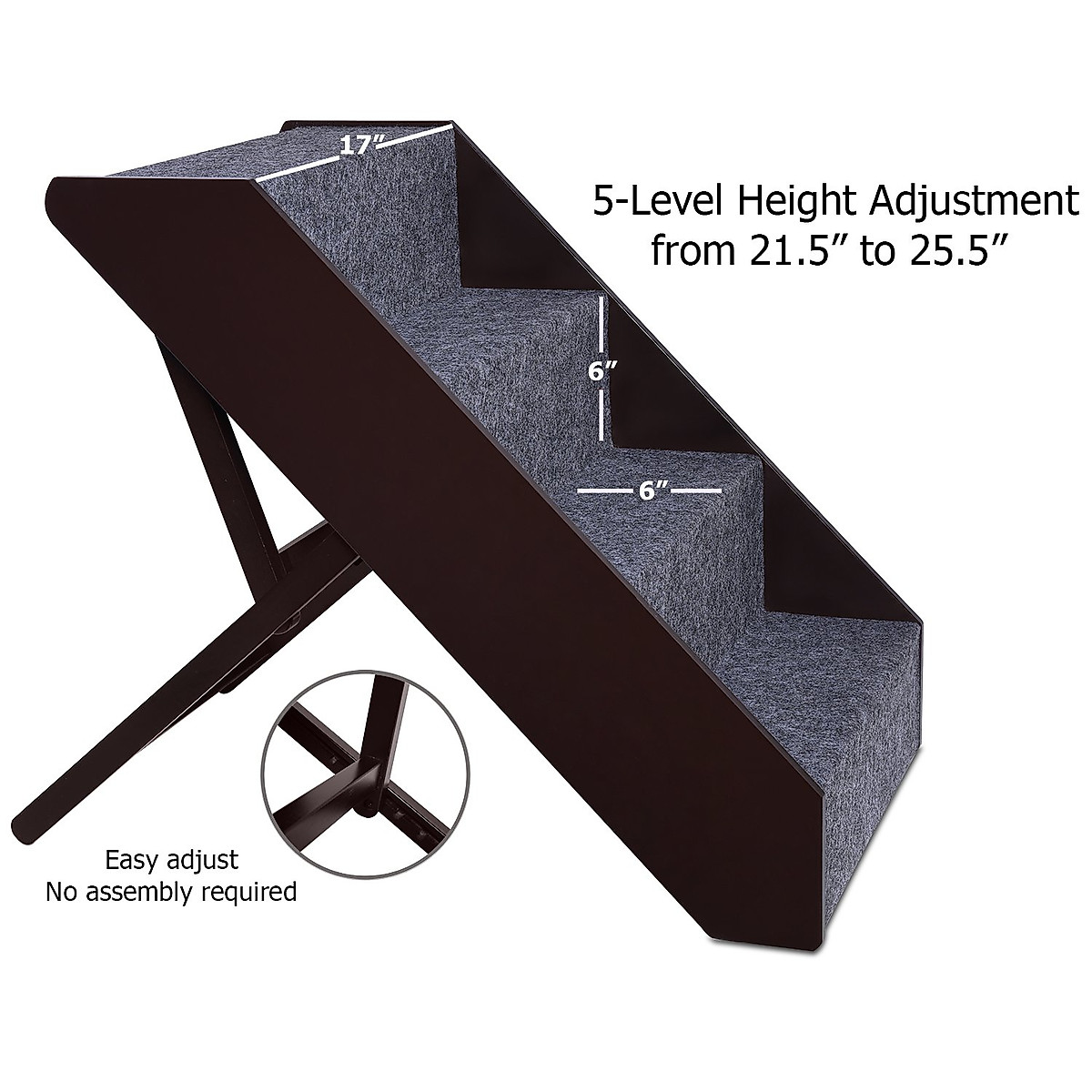 Arf Pets Wood Dog Stairs, 4 Levels Height Adjustment Wide Pet Steps for Dogs and Cats, Foldable