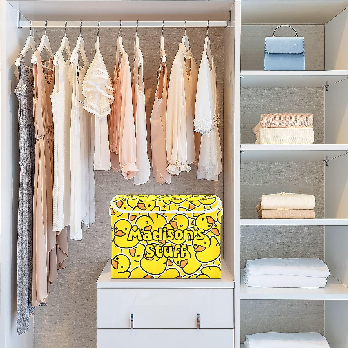 Sinestour Rubber Duck Custom Storage Bins with Lid Foldable Personalized Storage Basket Box with Handle Shelf Basket Closet Organizer for Bedroom Office Toy