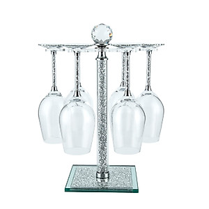 sugarchef Crushed Diamond Wine Glass Rack Countertop Holder Creative Cup Drying Rack with 6 Hooks Stand for Home Countertop Home Bar Accessories (Silver)