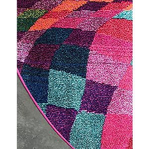 Unique Loom Estrella Collection Geometric, Abstract, Colorful, Modern, Eclectic Area Rug, 8 ft x 8 ft, Multi/Pink