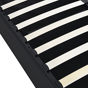 EMKK Lift Up Storage Platform Bed Frame Upholstered Queen Size beds with Upholstered Faux Leather Headboard Wooden Slat Support and Hydraulic Under Bed Storage