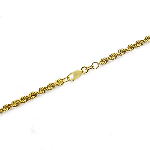 14K Yellow Gold 3mm 26" Solid Diamond Cut Rope Chain Necklace with Lobster Lock