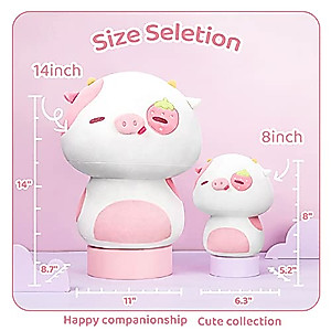 Mewaii 8” Mushroom Plush, Strawberry Cow Soft Plushies Squishy Pillow, Cute Stuffed Animals Kawaii Plush Toys Throw Pillow Decoration Gift for Girls Boys