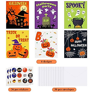 NEBURORA 30 Pack Halloween Greeting Cards with Envelopes and Stickers for Halloween Party Favors Gifts Goodie Bag Fillers