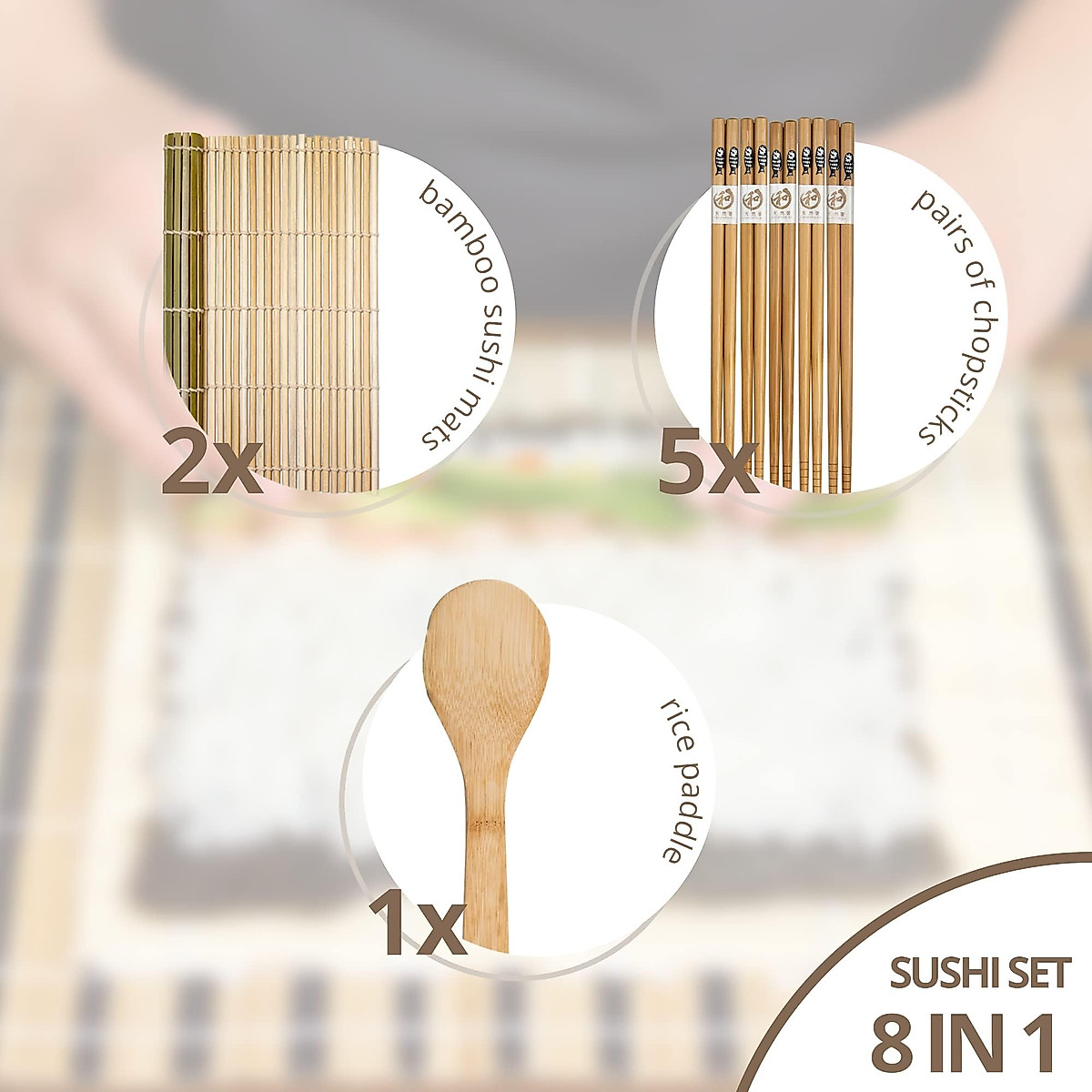 Bamboo Sushi Making Kit Sushi Roller Kit With Bamboo Sushi Mats for Sushi Bamboo Sushi Maker Kit For Homemade Sushi Set With 8 Sushi Making Tools with 2 Bamboo Sushi Rolling Mat Sushi Roll Maker Kit
