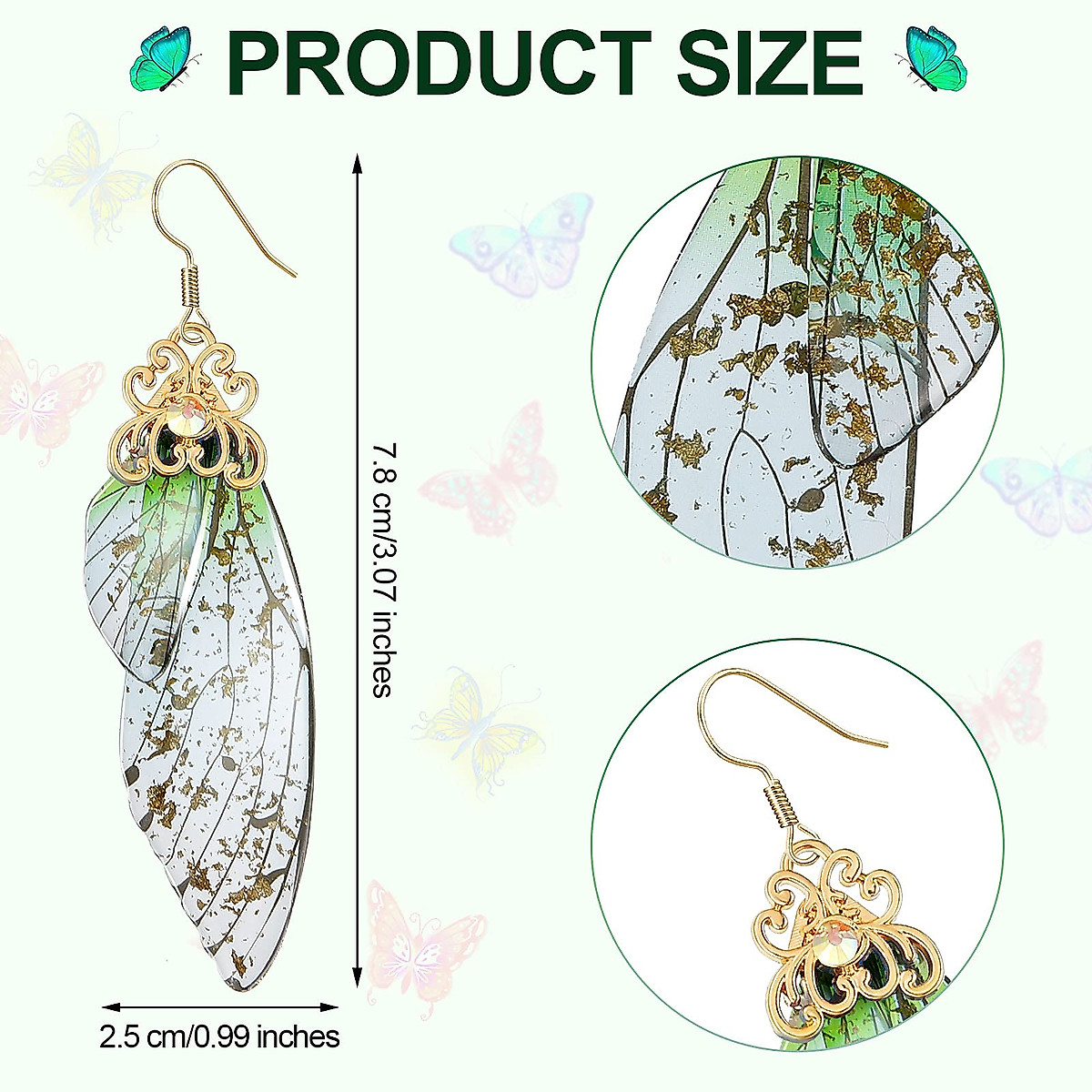 Jadive Butterfly Wing Drop Earrings, 4 Pairs, Multicolored, Dangle, Epoxy and Alloy, Women's Wedding Jewelry