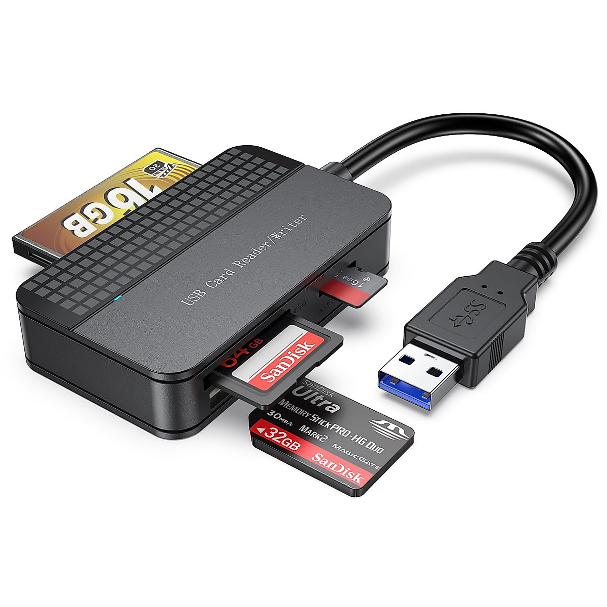 Compact Flash Card Reader, Multi Memory Card 4-in-1 Simultaneous Reading 5Gbps Data Transfer, SD/Micro SD TF/MS/CF External Adapter for Computer PC Camera Laptop