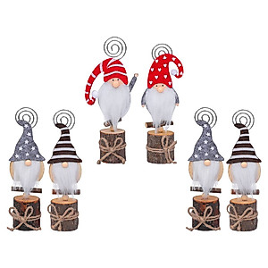 FOMIYES Christmas Decor 6pcs Christmas Gnomes Photo Holders, Christmas Table Number Place Holders, Wooden Base Name Cards Stands, Notepads Stand for Christmas Party Favors Wood Decor