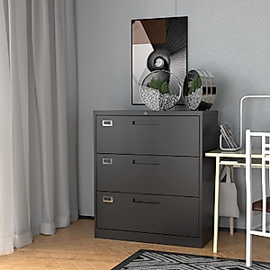 Fesbos Lateral File Cabinet with Lock, 3 Drawer Large Metal Filing Cabinet,Home Office Lockable Storage Cabinet for Hanging Files Letter/Legal/F4/A4 Size-Assembly Required