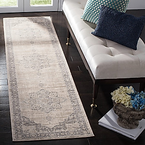 SAFAVIEH Brentwood Collection Runner Rug - 2' x 12', Cream & Grey, Medallion Distressed Design, Non-Shedding & Easy Care, Ideal for High Traffic Areas in Living Room, Bedroom (BNT865B)