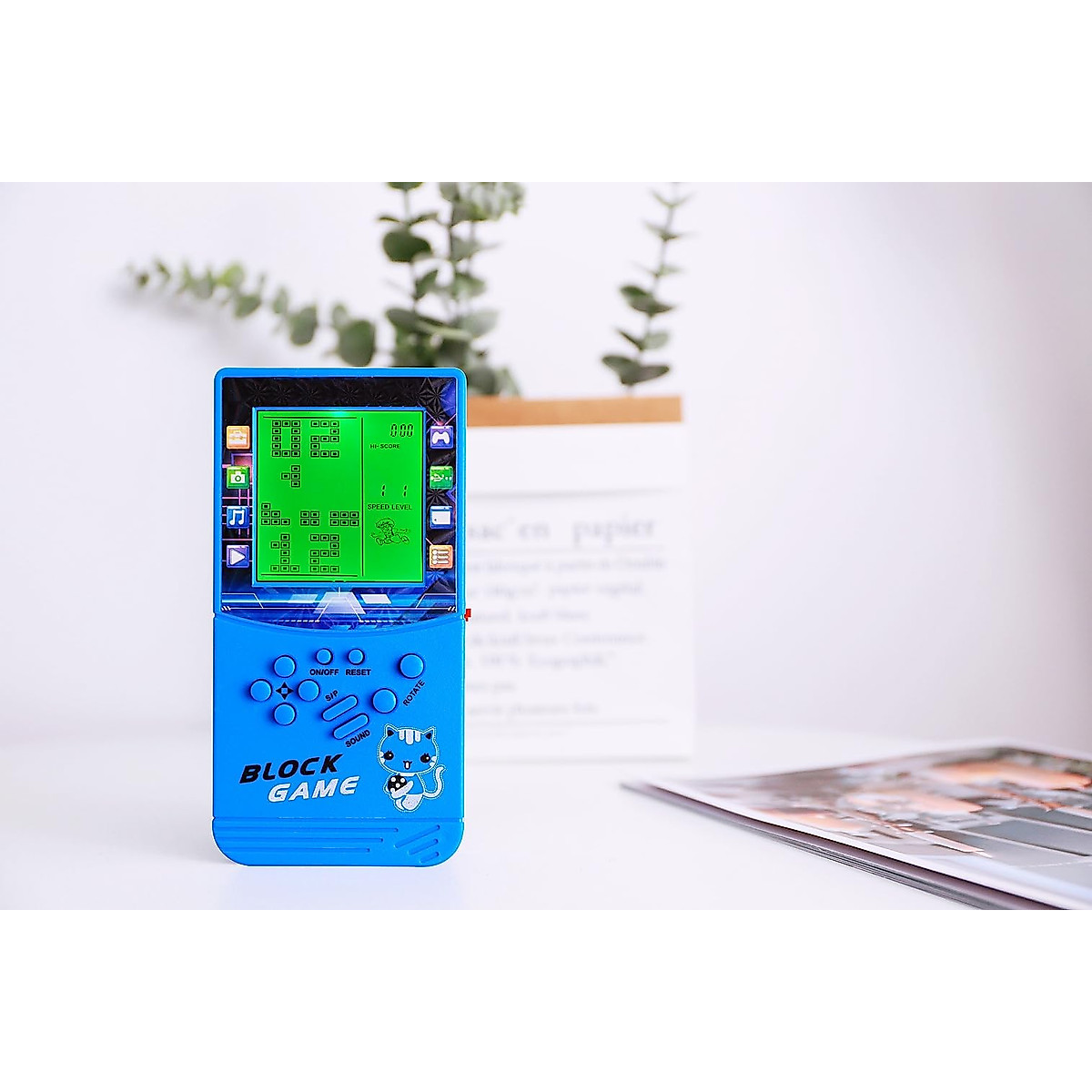 HLF New Large Screen Brick Game Console Green Backlight Built-in 23 Multi-Mode Block Games Classic Nostalgia Puzzle Speed and Difficulty can be Adjusted Suitable as a Gift for Kids (Blue)