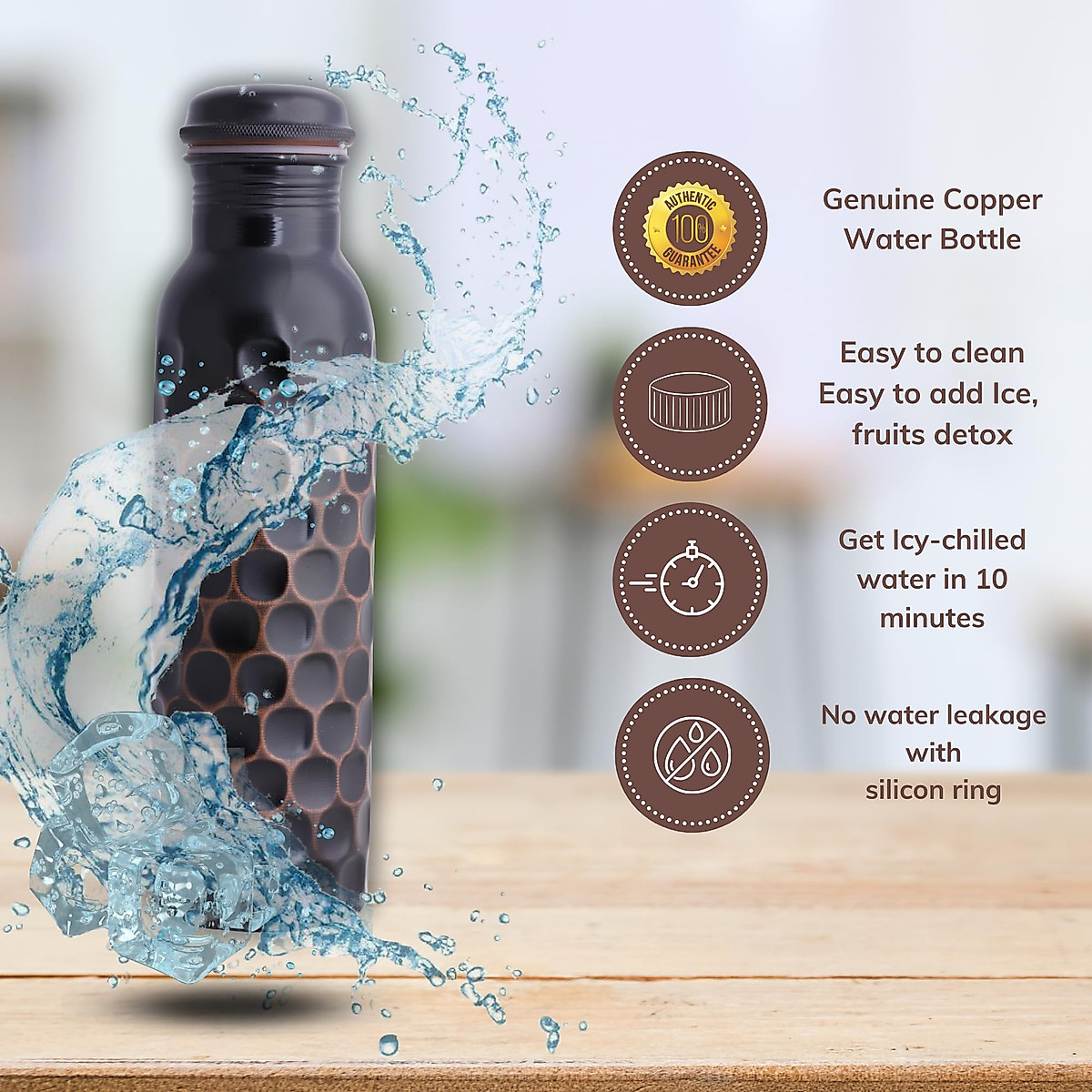 STAGLIFE Pure Copper Water Bottles for Drinking Water for Men Women - Copper Water Bottle Drinking Jug - Copper Vessel Dispenser with Ayurveda Benefits for Sports Fitness Yoga - 33 Ounces