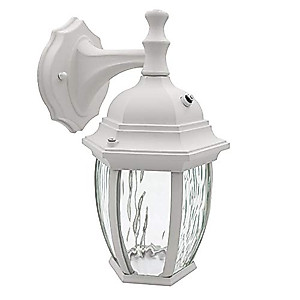 Maxxima LED Outdoor Wall Light - Features Clear Water Glass, 3000K Warm White, 580 Lumens, Dusk to Dawn Photocell Light Sensor, Patio or Porch Sconce Fixture, Ideal for Exterior Decor Lighting - White