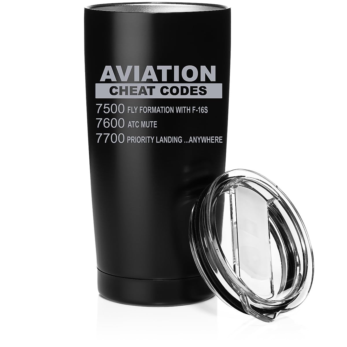 Smooth Body Tumbler Stainless Steel Vacuum Insulated Travel Mug Cup Gift Aviation Cheat Codes Pilot (20 oz, Matte Black)