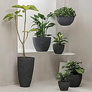 LA Jolie Muse Hanging Planters for Outdoor Plants - 10 Inch Indoor Flower Pots with Drainage, Plants Pots, Speckled-Black, Set of 2