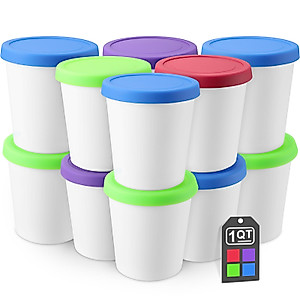 Uiifan 12 Pcs 1 Qt Ice Cream Containers for Homemade Ice Cream Reusable Ice Cream Storage Containers with Silicone Lids for Freezer, Freezer Containers Tubs for Ice Cream Sorbet and Gelato Storage