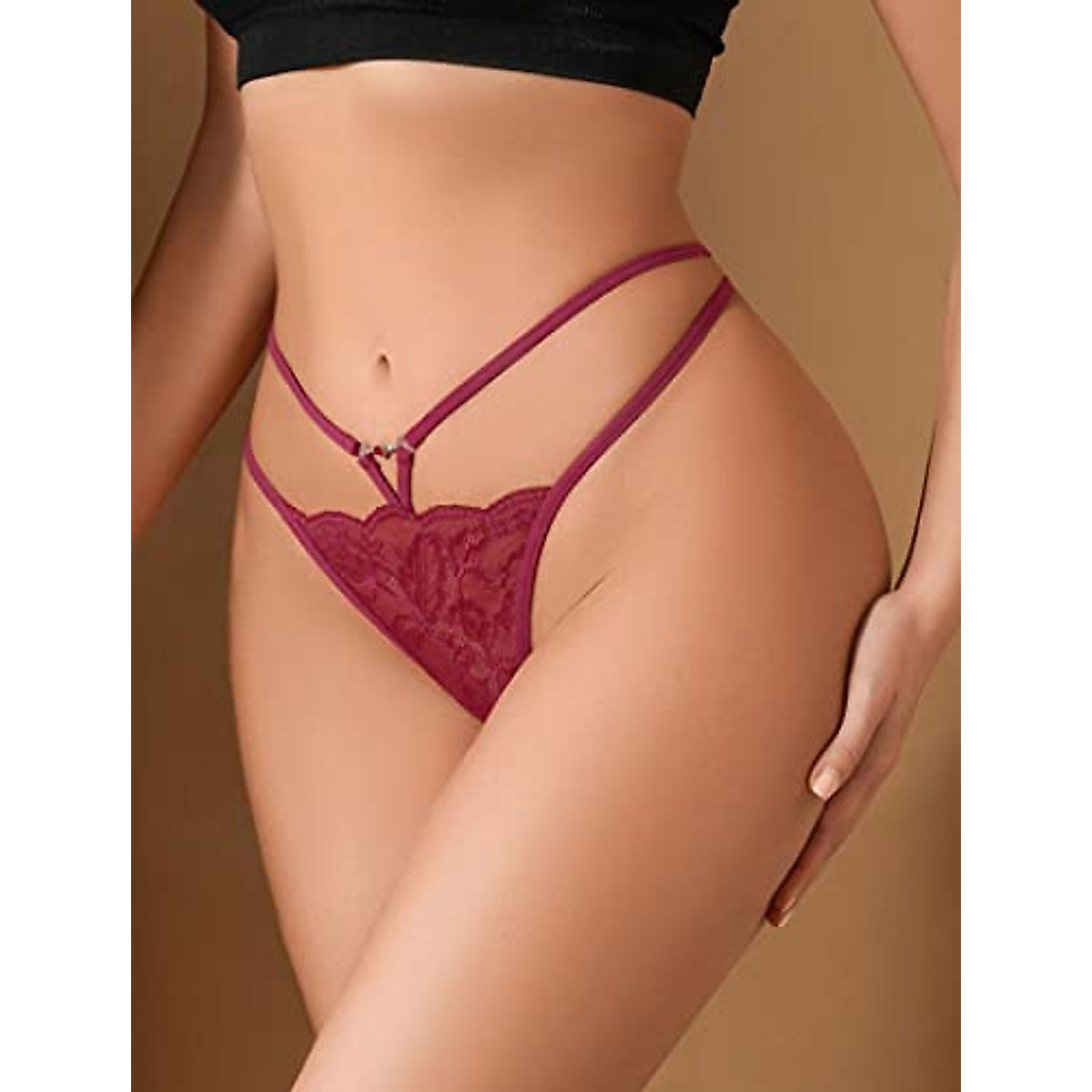 Banamic G String Thongs for Women Underwear Floral Lace Thongs Mid Waist Panties Briefs