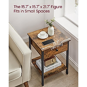 VASAGLE Nightstands Set of 2, Bedside Tables with Drawer, Side Tables, End Tables, for Bedroom, Office, Industrial, Stone Gray and Black ULET506B04