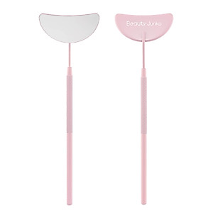 Lash Extension Supplies, Pink Lash Mirror for Eyelash Extensions, Large Half Moon Eyelash Mirror, Stainless Steel Lash Inspection Mirror for Lash Technician Supplies