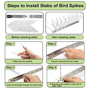 5 Pack Bird Spikes for Pigeons Small Birds Cat, Anti Bird Spikes Stainless Steel Bird Deterrent Spikes-Cover 4 Feet