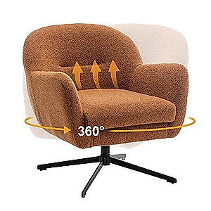 Art Leon Swivel Accent Chair, Modern Sherpa Fabric Upholstered Arm Chair, Single Sofa Chair with Metal Legs for Living Room Bedroom, Brown