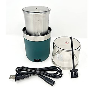 ERGO Herb Grinder - Electric. Large Capacity with Removable (washable) Stainless Cup and Airtight Lid. For Herbs and Spices. Pollen Brush included