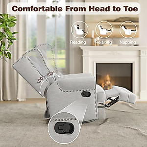 FansaFurn Recliner Comfy Upholstered Glider Lumbar Pillow and Footrest, Swivel Rocking Chair for Living Room, Grey