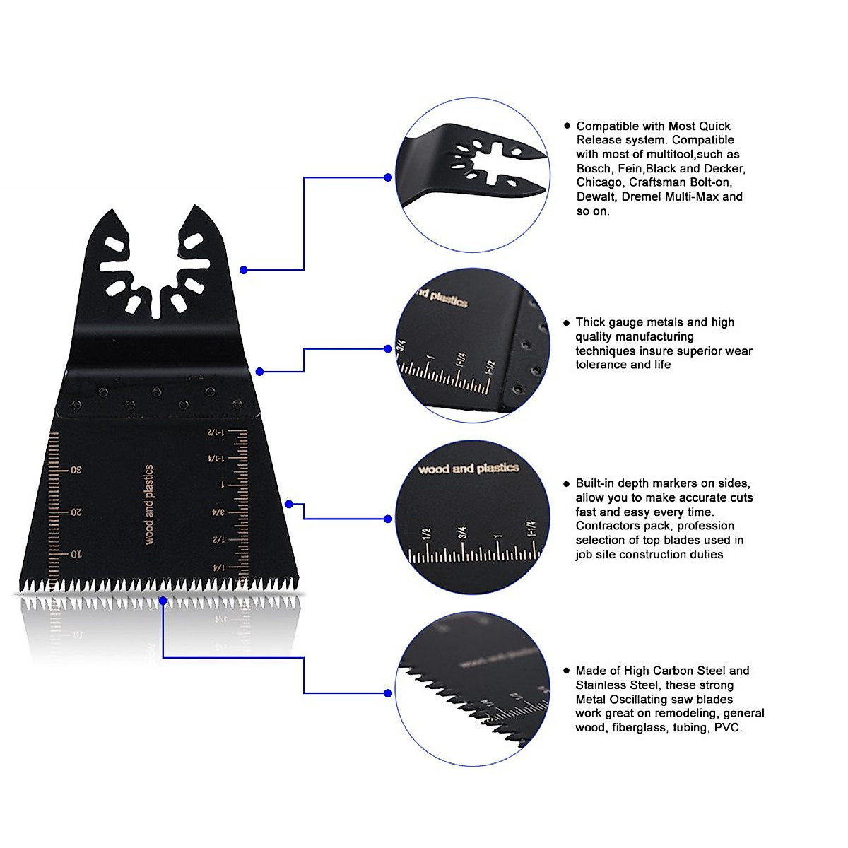 HIFROM Precision Wide Segmented Wood/Plastic/Soft-Metal Oscillating Multi Tool Saw Blades Replacement for Fein Multimaster Bosch Craftsman Dremel and More (18 Pack)