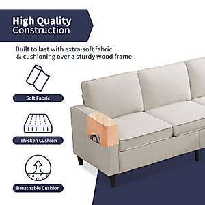 ZAFLY Convertible Sectional Sofa Couch Modular L Shape Sofa with Storage Ottoman Living Room Sets 3-Seat Sectional Couches for Small Space Living Room Bedroom, Beige