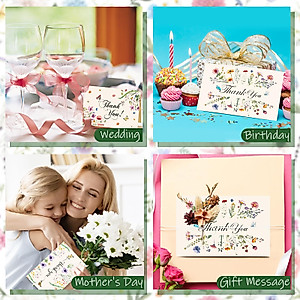 Anvin Thank You Cards 24 Pcs with Kraft Envelopes and Stickers Wildflower Design Blank Note Cards for Wedding, Business, Baby Shower, Funeral, Graduation, Bridal Shower (4x6 Inch)