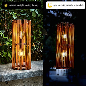 GIBMIDSER Solar Lanterns Outdoor Hanging Lantern Warm White Light Edison Style Bulb Yard Garden Wedding Home Parties Patio Decoration Waterproof Outdoor Floor Lamp Brown