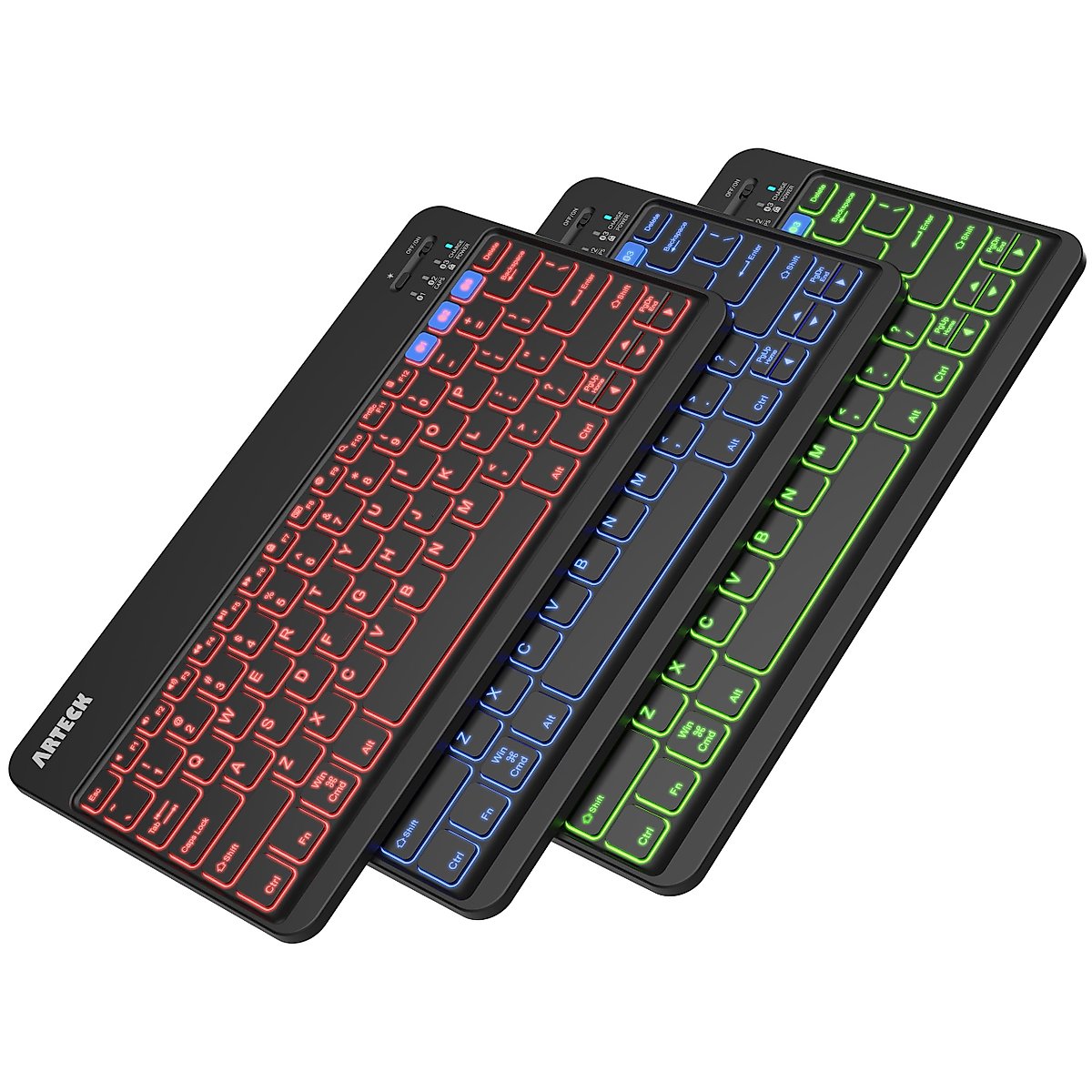Arteck HB220B Universal Backlit 7-Colors & Adjustable Brightness Multi-Device Slim Portable Wireless Bluetooth 3.0 Keyboard for iOS, Android, Windows Tablet PC Smartphone Built in Rechargeable Battery
