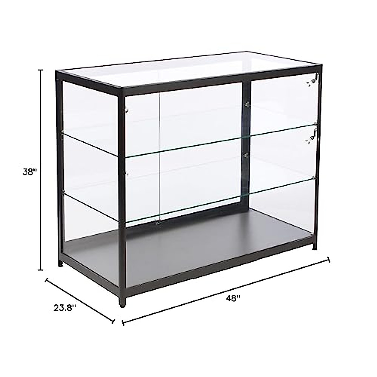 Displays2go 48 Inch Glass Display Case, LED Side Lights, Lockable Sliding Door - Black (IAPCT48LED)