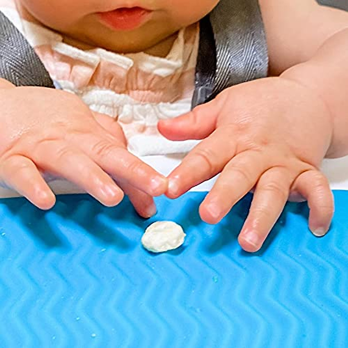 Handfullz Silicone Placemats Baby Food Table/High Chair Mat for Baby Feeding - Raised Wave Design for Easy Food Pickup and Motor Skills - Dishwasher Safe and BPA-Free - Single Blue