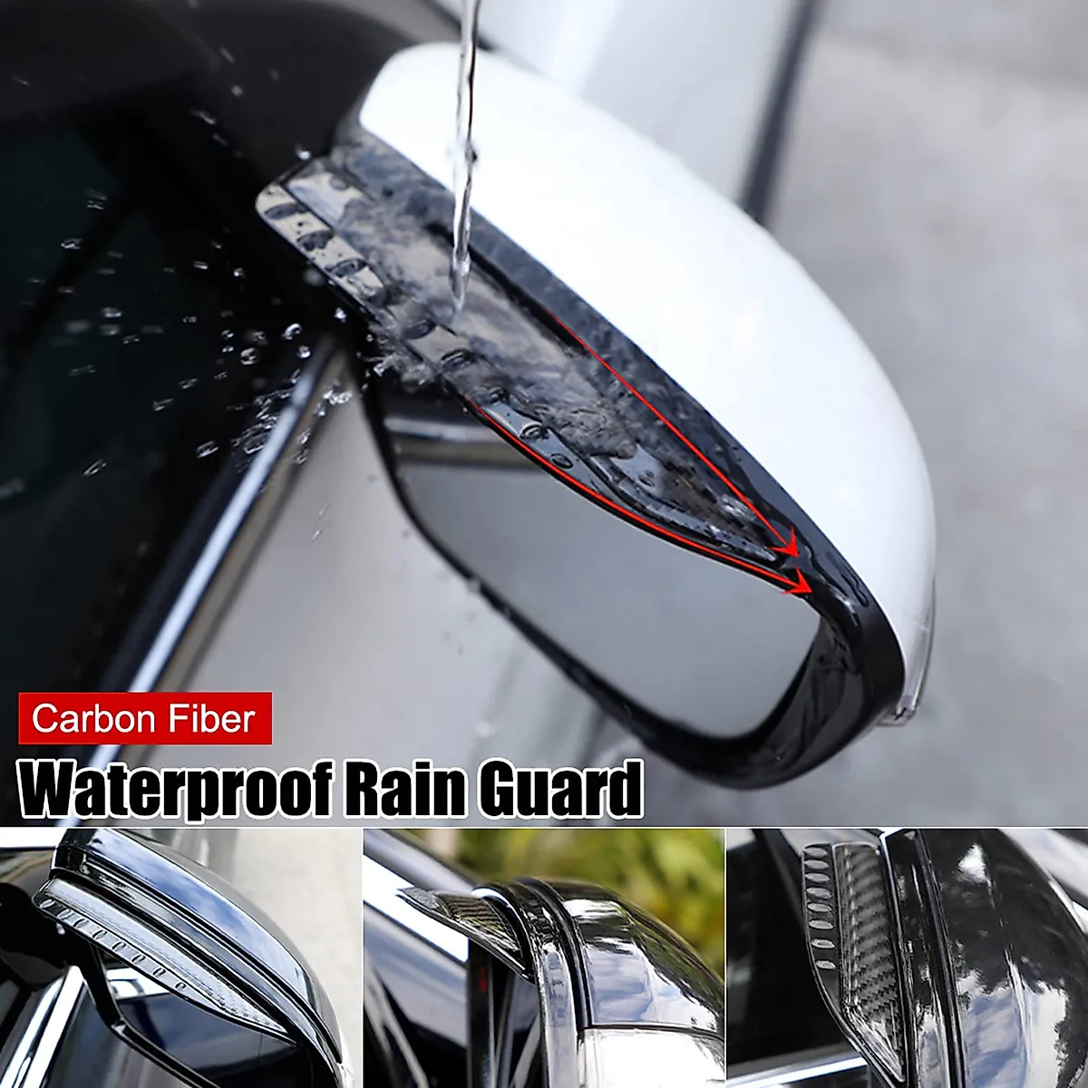 Bigens 2PCS Universal Car Rear View Mirror Rain Cover Sun Visor Eyebrow Carbon Fiber Side View Mirror Rain Guard Auto