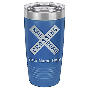 LaserGram 20oz Vacuum Insulated Tumbler Mug, Railroad Crossing Sign 1, Personalized Engraving Included (Dark Blue)