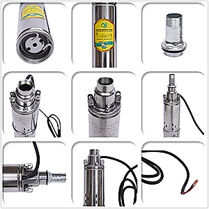 Submersible Deep Well Pump Solar Water Pump DC 24V 370W Stainless Steel Screw Pump, 213ft Lift 8.8GPM Flow, Agricultural Irrigation Pump Solar Water Circulating System