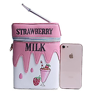 JIANEEXSQ Women Cute Strawberry Milk Box Cross Body Purse Bag Cellphone Shoulder Bags Handbag Card Holder Wallet Purse (strawberry)