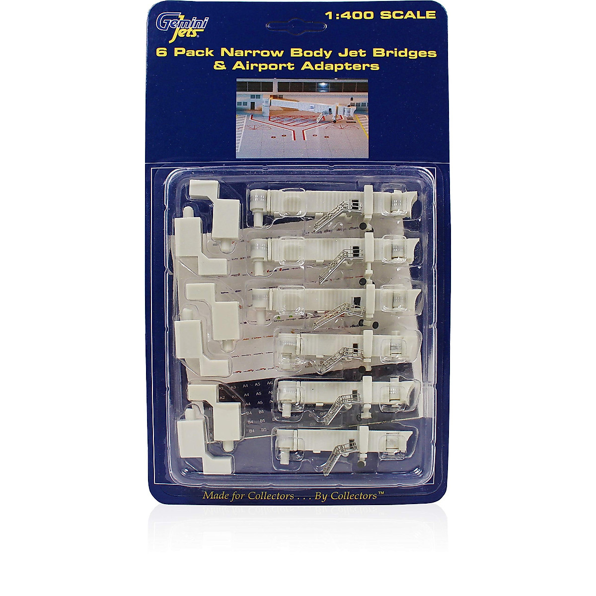 Gemini Jets Airbridge Set 1 with 6-Pack Narrowbody Jet Bridges and Airport Adapters, 1:400 Scale