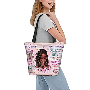 wutkefw African American Tote Bag Shoulder Handbag Black Queen Girl Casual Shoulder Bag For Work Travel Business Beach Shopping School Gift Bag With Zipper