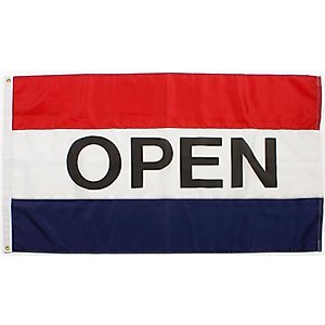 Set of 3 - Nylon Message Flag, Reads OPEN, Double-Sided with Reversed Text on Backside, For Outdoor Use, Open Flag with 2 Grommets for Installation - Flag Pole NOT Included