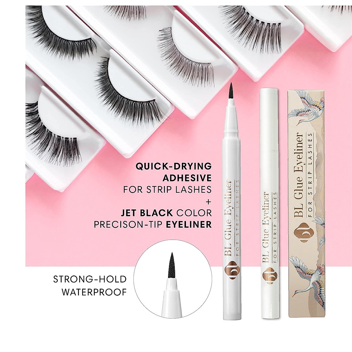 BL Lashes Glue Eyeliner for False Lashes | 2-in-1 Felt-Tip Eyelash Adhesive and Eyeliner, Easy to use, Extra Strong Hold for Strip Lashes 0.7ml/0.02fl Oz