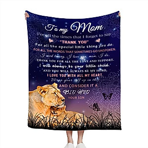YRAQLVU Gifts for Mom, Mom Birthday Gift from Son, Soft Cozy Flannel Fleece Blanket with Letter Filled with Gratitude for Mother, for Mom, to My Mom Throw Blanket 50" x 60"