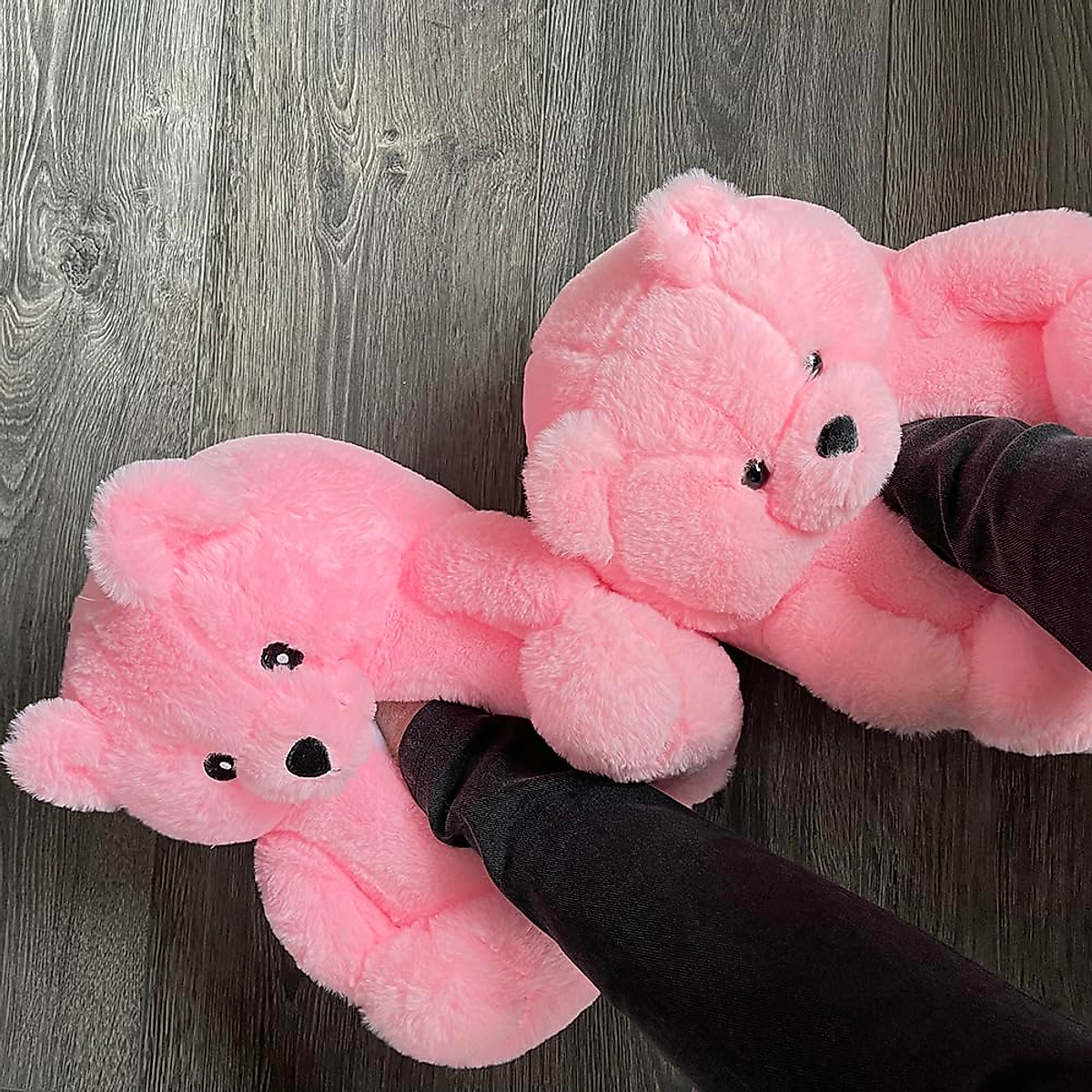 Alayger Women's Plush Teddy Bear Slippers Home Indoor Soft Anti-Slip Cute Winter Warm Floor Shoes Slippers Cartoon